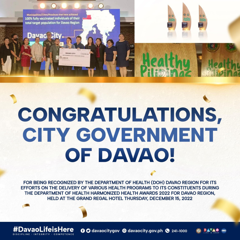 Davao City gets award for achieving 100% vaccination coverage | News ...